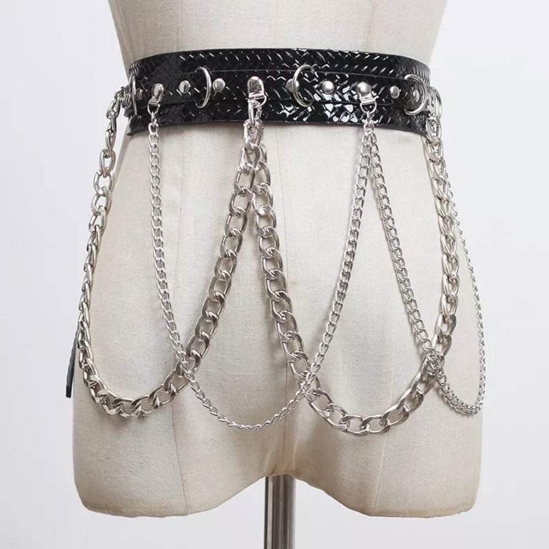 Acheron PU Leather and Metal Chains Belt, Gothic Belt, Punk Belt ...