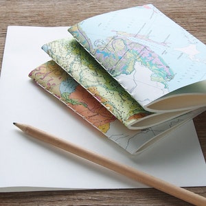 Set of Three Map Notebooks, Tiny Notebook With Old Map Cover, Bulk ...