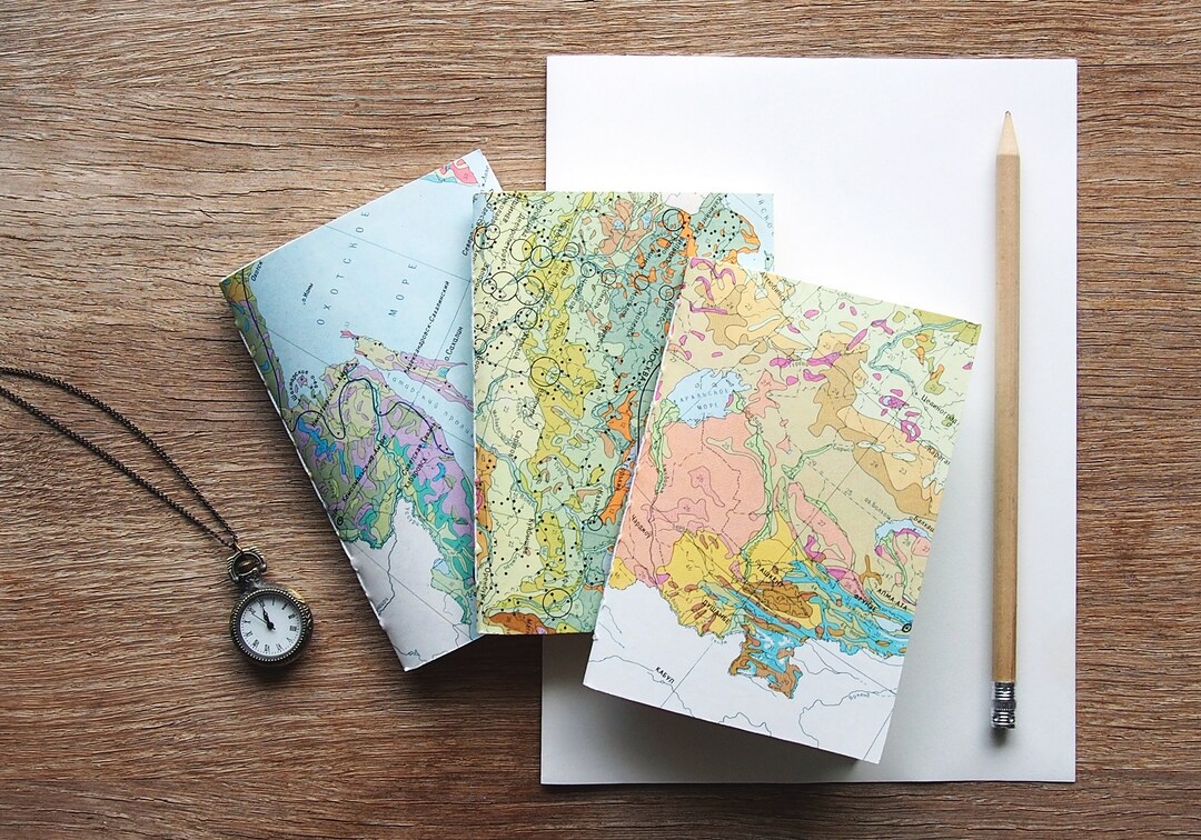 Set of Three Map Notebooks, Tiny Notebook With Old Map Cover, Bulk ...