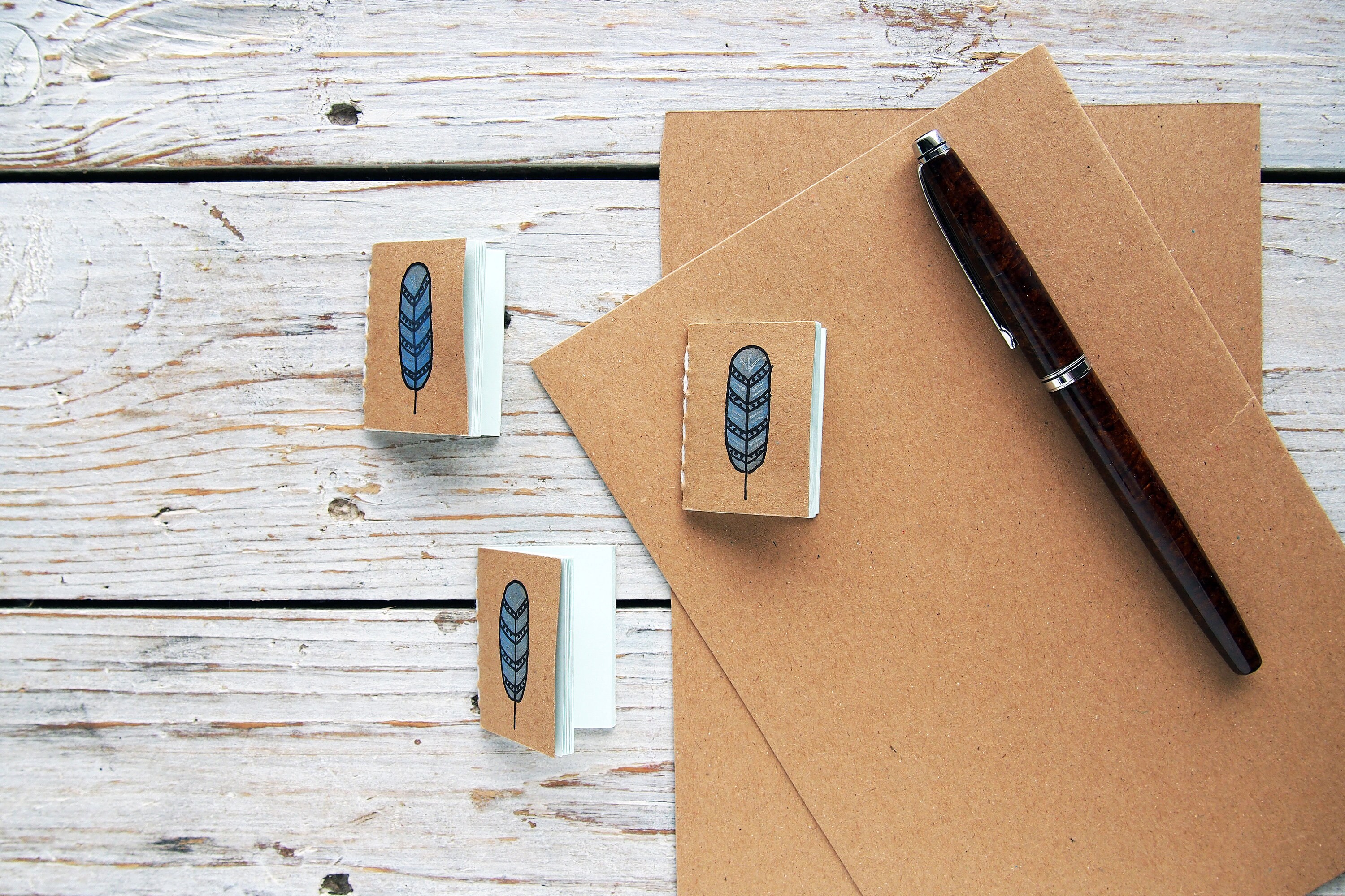 Cute blank notebook set miniature notebook with feather | Etsy