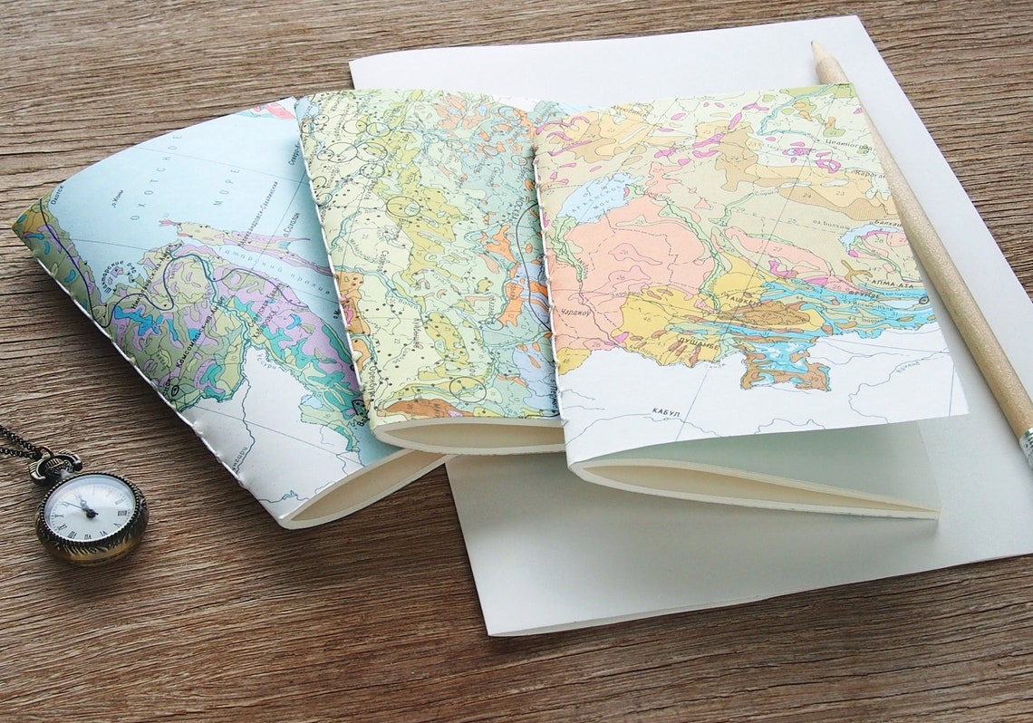 Set of Three Map Notebooks Tiny Notebook With Old Map Cover - Etsy