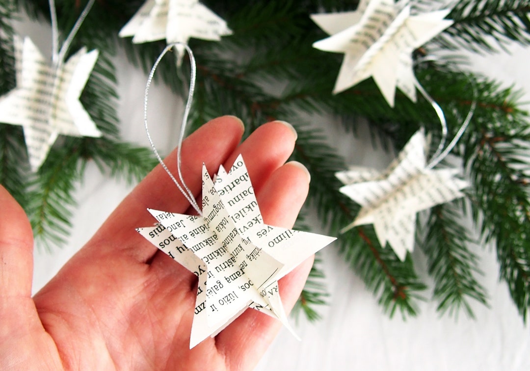 Set of Five Stars, Custom Made Christmas Ornaments, Book Page Ornament ...