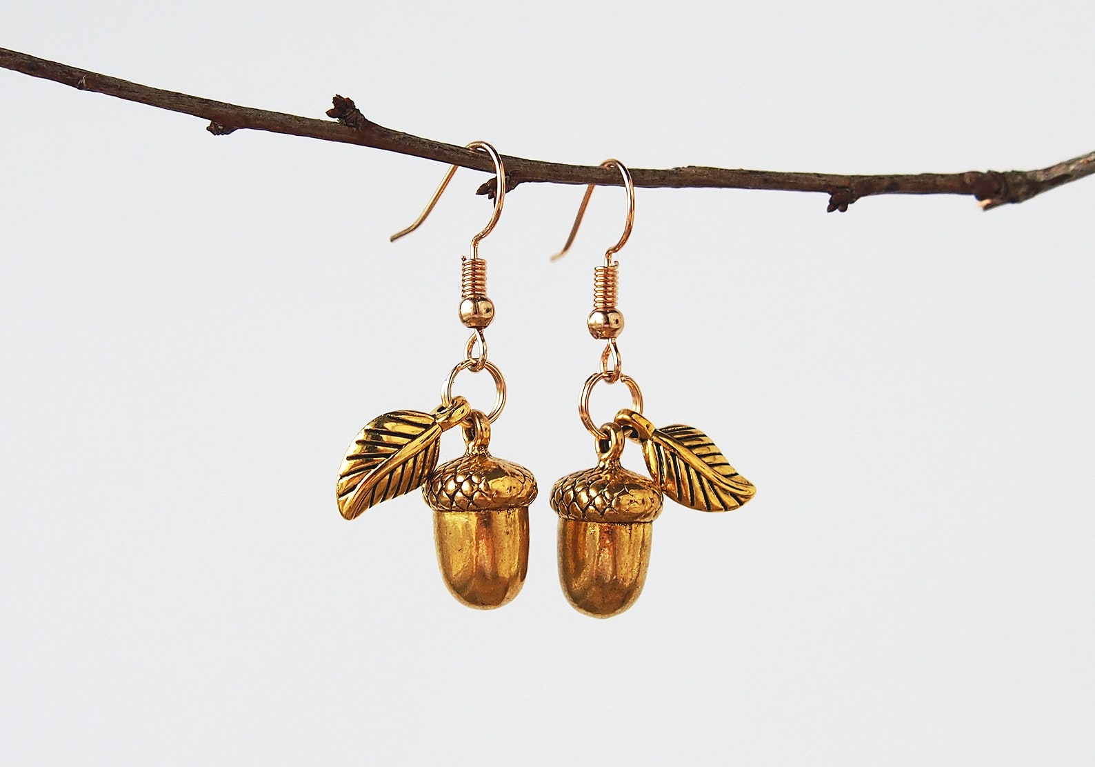 Acorn Earrings With Tiny Leaf, Acorn Pearl Earrings, Peter Pan Jewelry ...