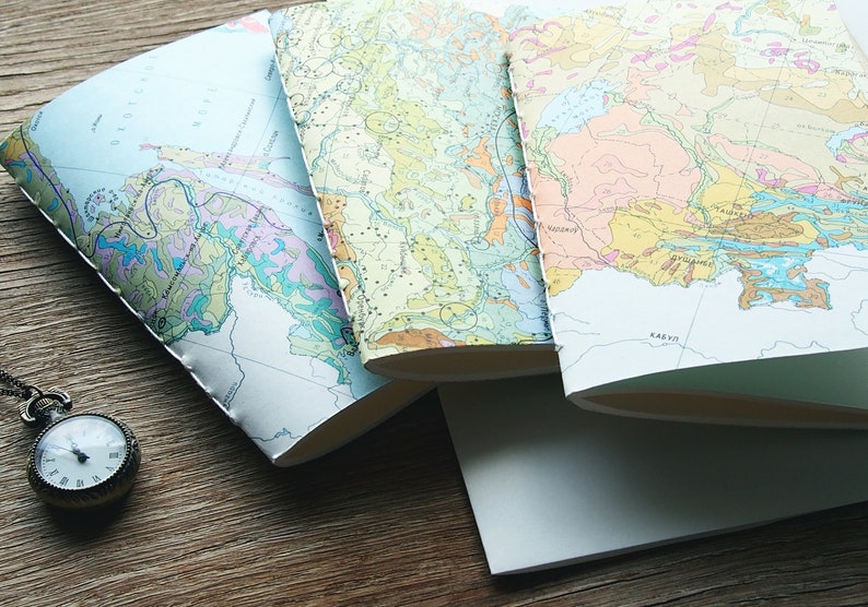 Set of Three Map Notebooks Tiny Notebook With Old Map Cover - Etsy
