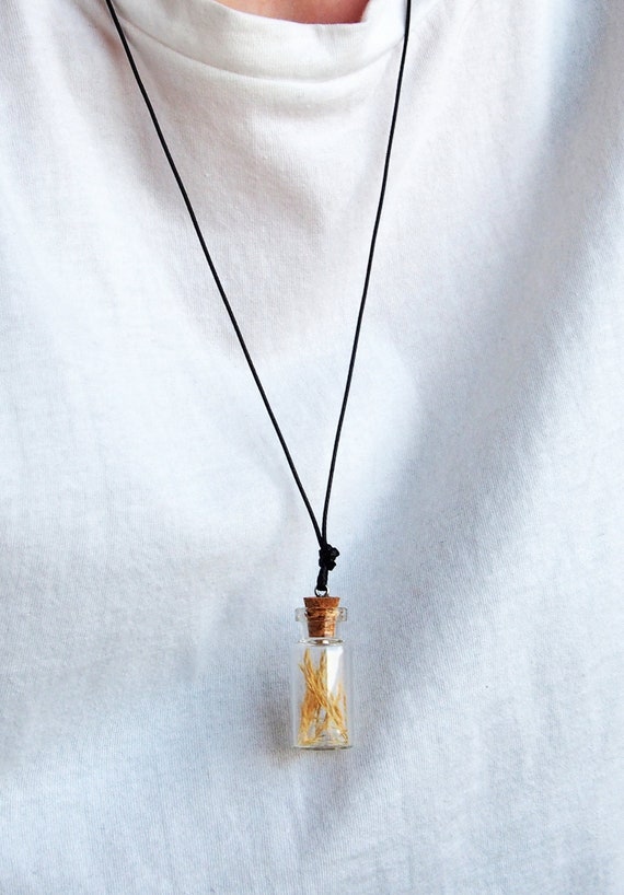 Mini Bottle Necklace With Spike Bentgrass Enchanted Forest Necklace Glass Vial Necklace With Tiny Terrarium Travel Protection Amulet Etsy