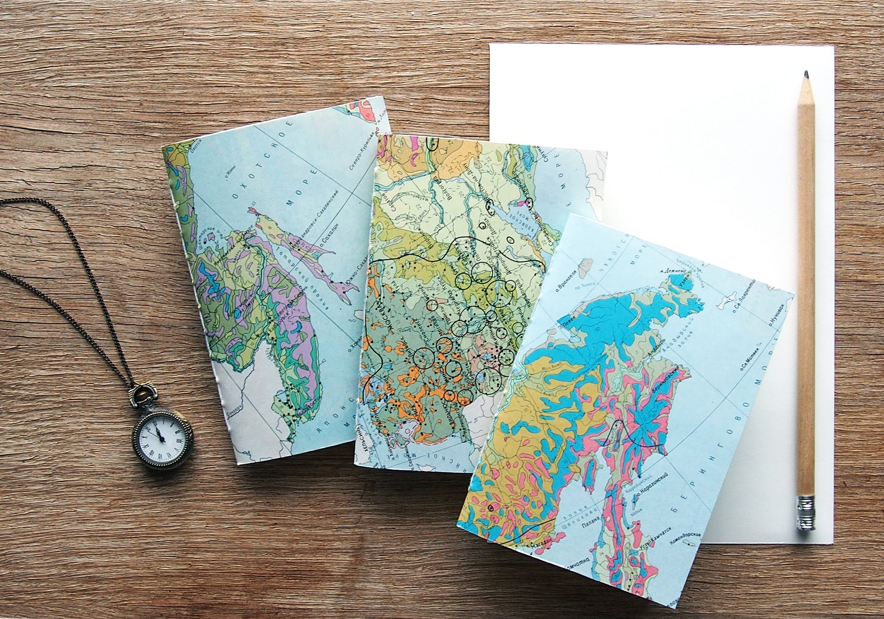 Set of Three Map Notebooks Tiny Notebook With Old Map Cover | Etsy