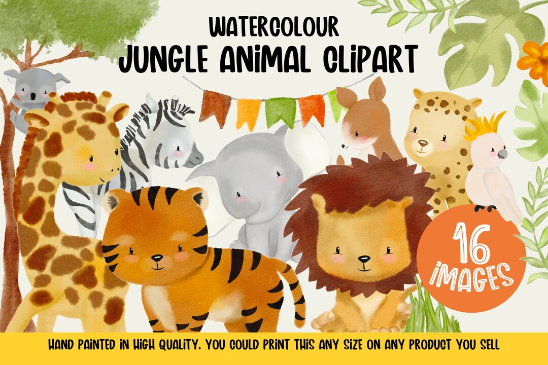 Safari Watercolor Clipart Safari Baby Shower Jungle - Etsy