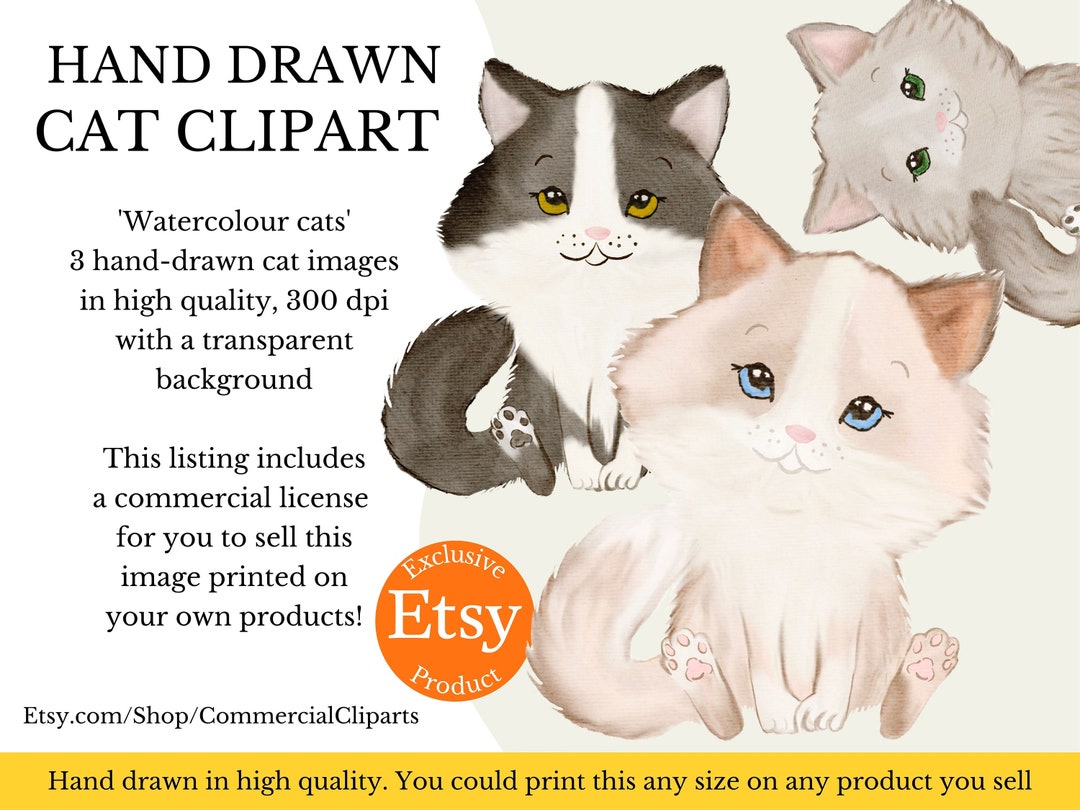 Cat Clipart, Watercolor Cat Clipart, Cat Watercolor Clipart, Woodland ...