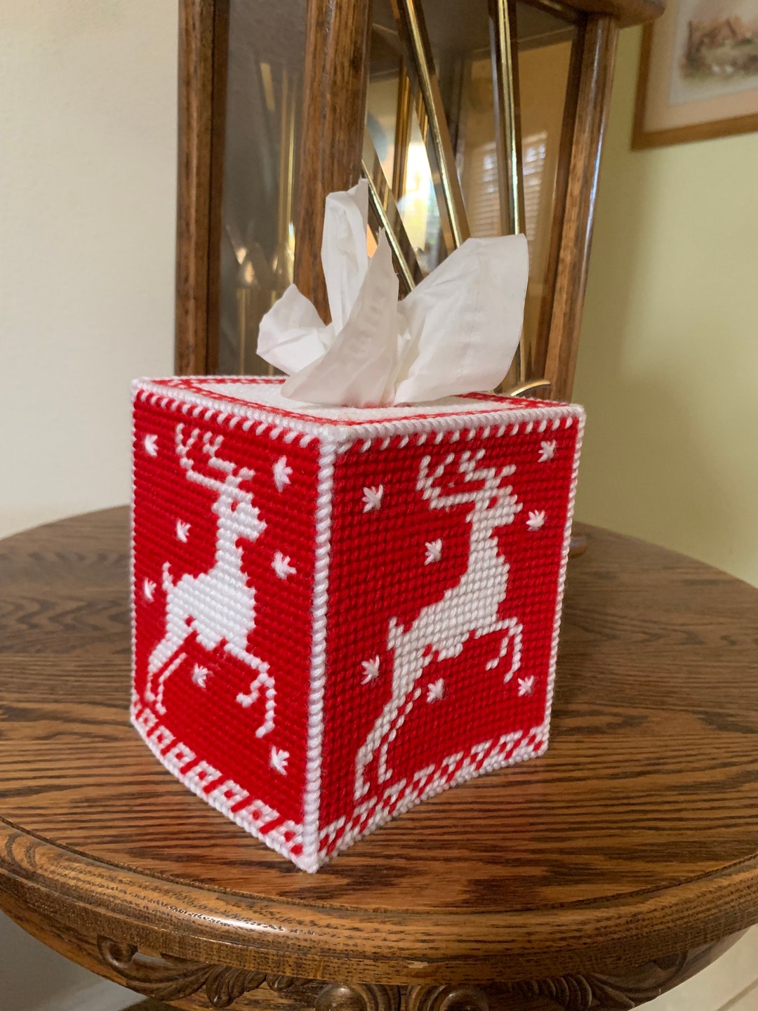Red and White Reindeer Tissue Box Cover - Christmas Decoration - Etsy