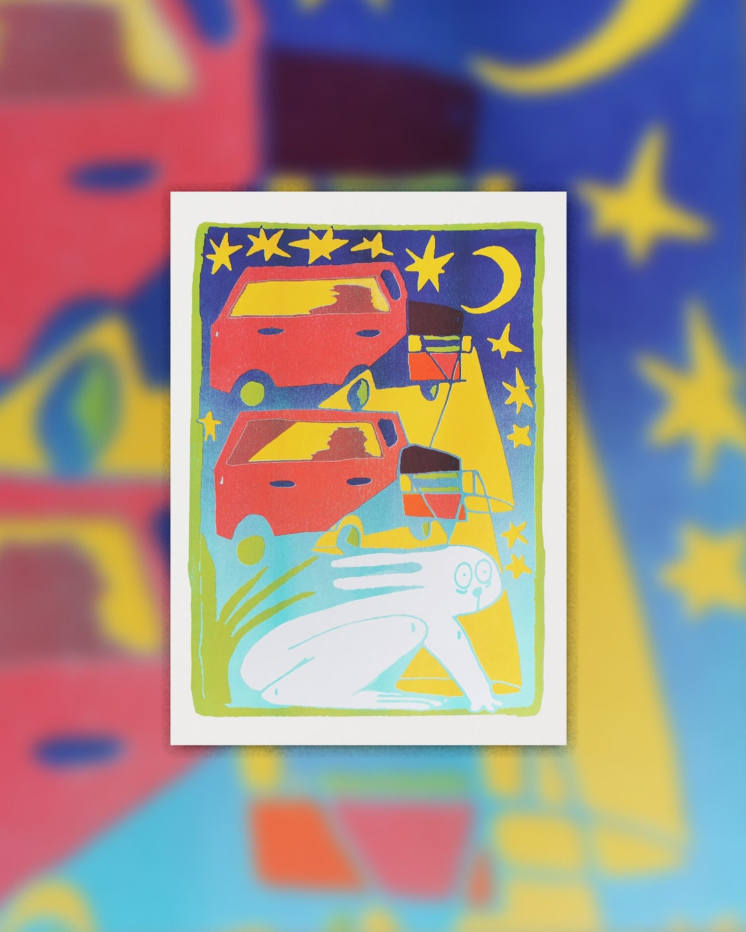 Risography Art Print Rabbit in Headlights - Etsy