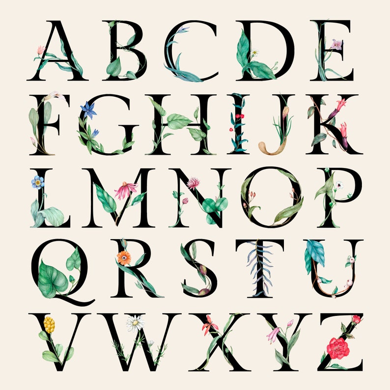 Personalized Letter Print Custom Printable Art Botanical - Etsy