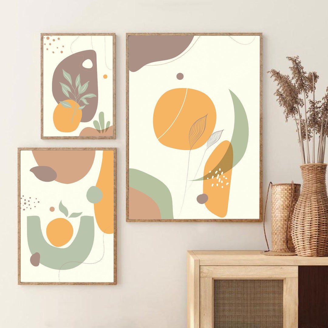 3er Set Drucke, Set von 3 Drucken Boho, Set von drei Wandkunst, Mid Century Modern, Galerie ...