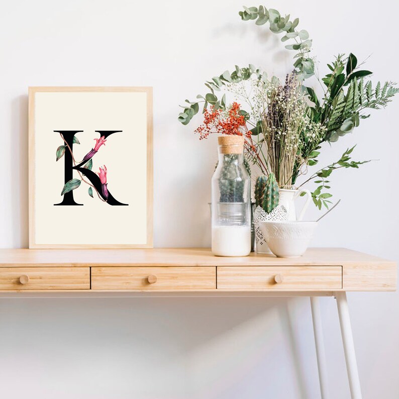 Personalized Letter Print Custom Printable Art Botanical - Etsy