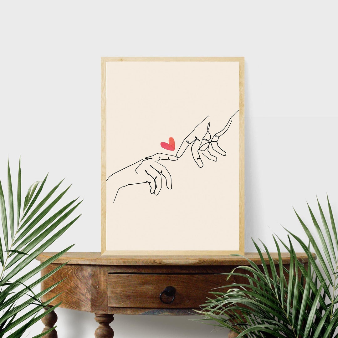 Hand Line Art, Line Art Print, Line Drawing Poster, Holding Hands Line ...