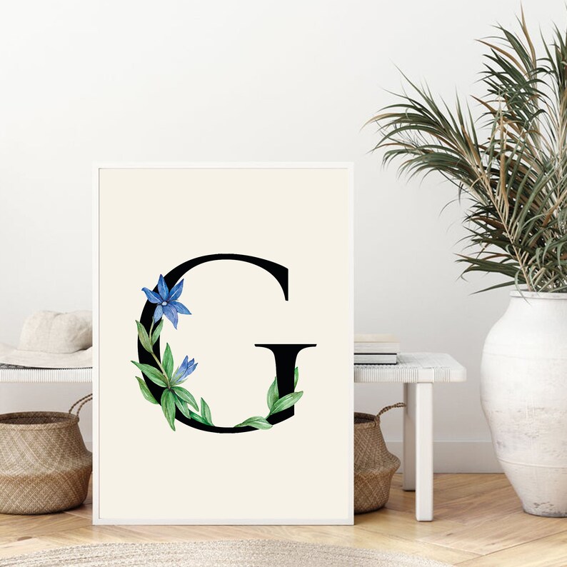 Personalized Letter Print Custom Printable Art Botanical - Etsy