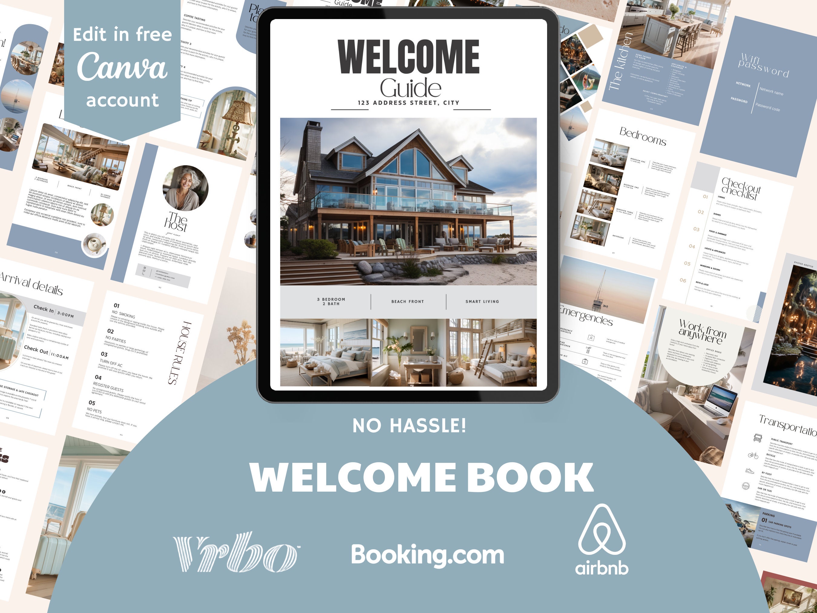 Airbnb Welcome Book Template Beach, VRBO Welcome Book for Canva ...