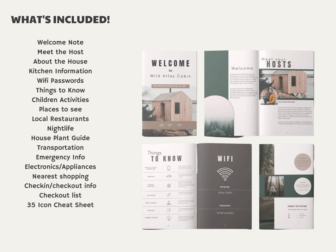 Airbnb Welcome Book Template Cabin, VRBO Welcome Book for Canva ...