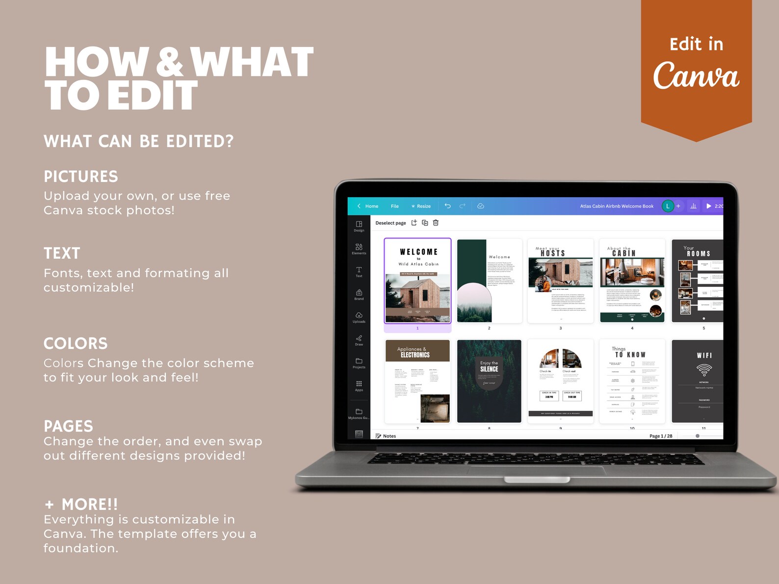 Airbnb Welcome Book Template Cabin, VRBO Welcome Book for Canva ...
