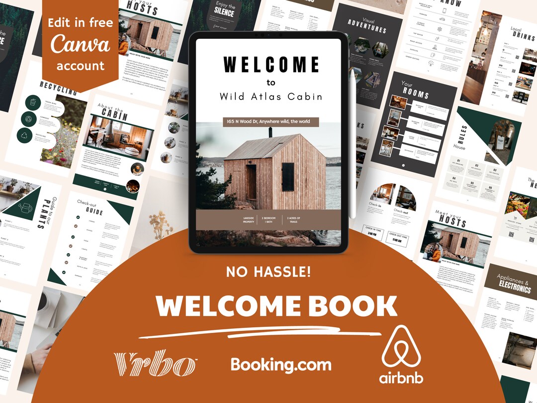 Airbnb Welcome Book Template Cabin, VRBO Welcome Book for Canva ...