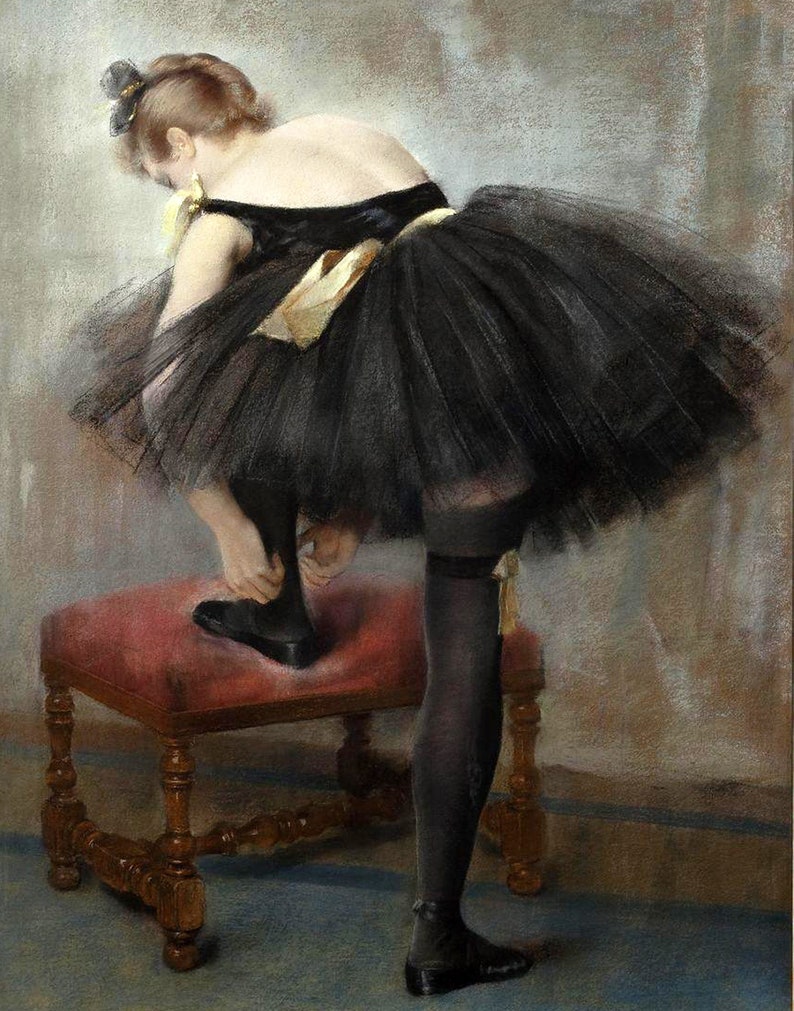 Printable Vintage Ballerina Painting in Black Tutu, Antique Ballet Art ...