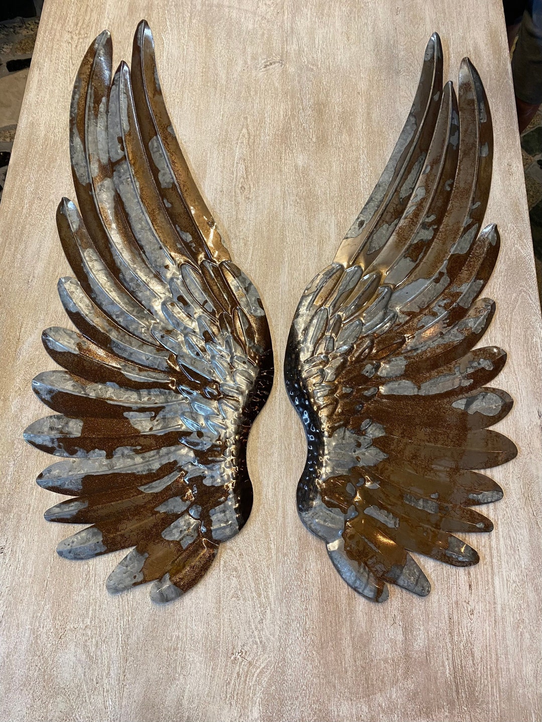 Large 43" Galvanized Metal Angel Wings Rustic Wall Decor - Etsy
