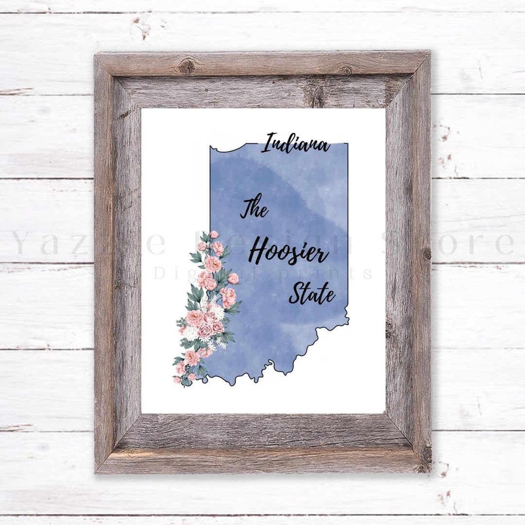 Indiana Printable State Floral Watercolor Home Print - Etsy