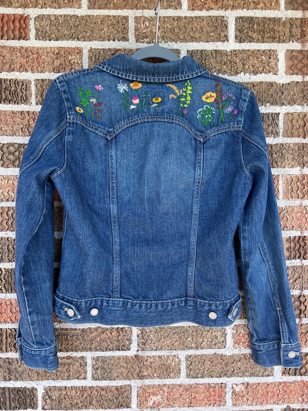 Hand Embroidered Denim Jacket Upcycled Gap Button up Jacket Size Medium ...