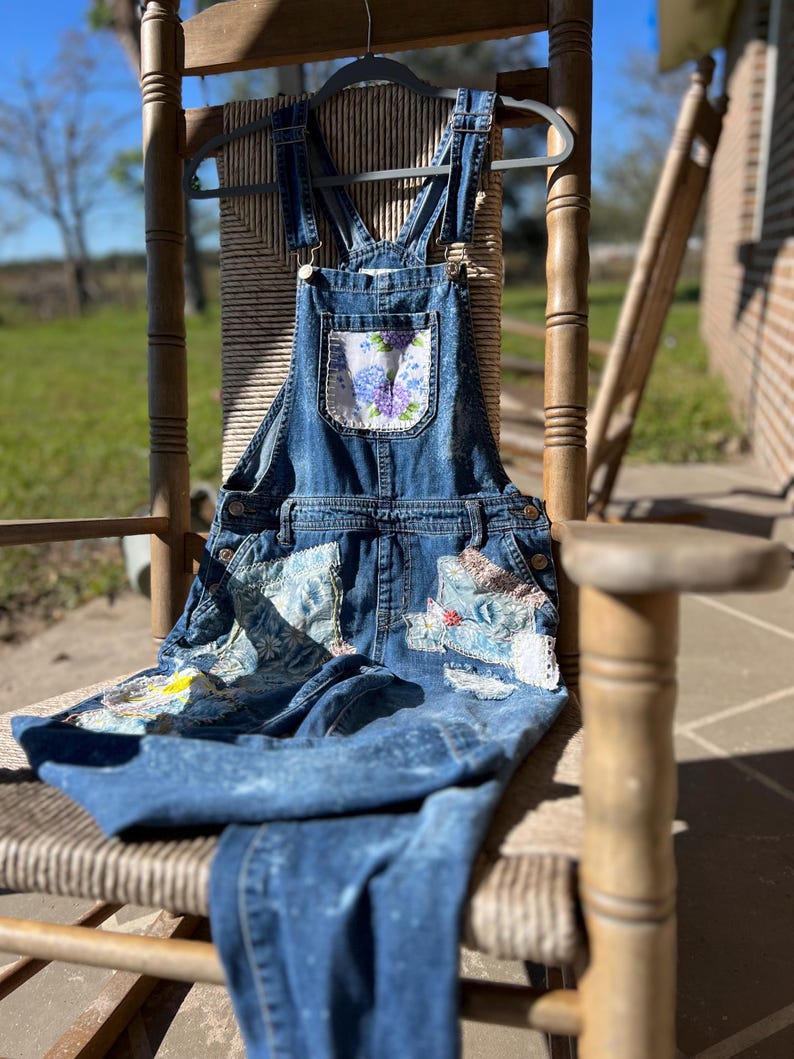Forever 21 US 26 Hand Embroidered / Bleached/ Patchwork Overalls - Etsy