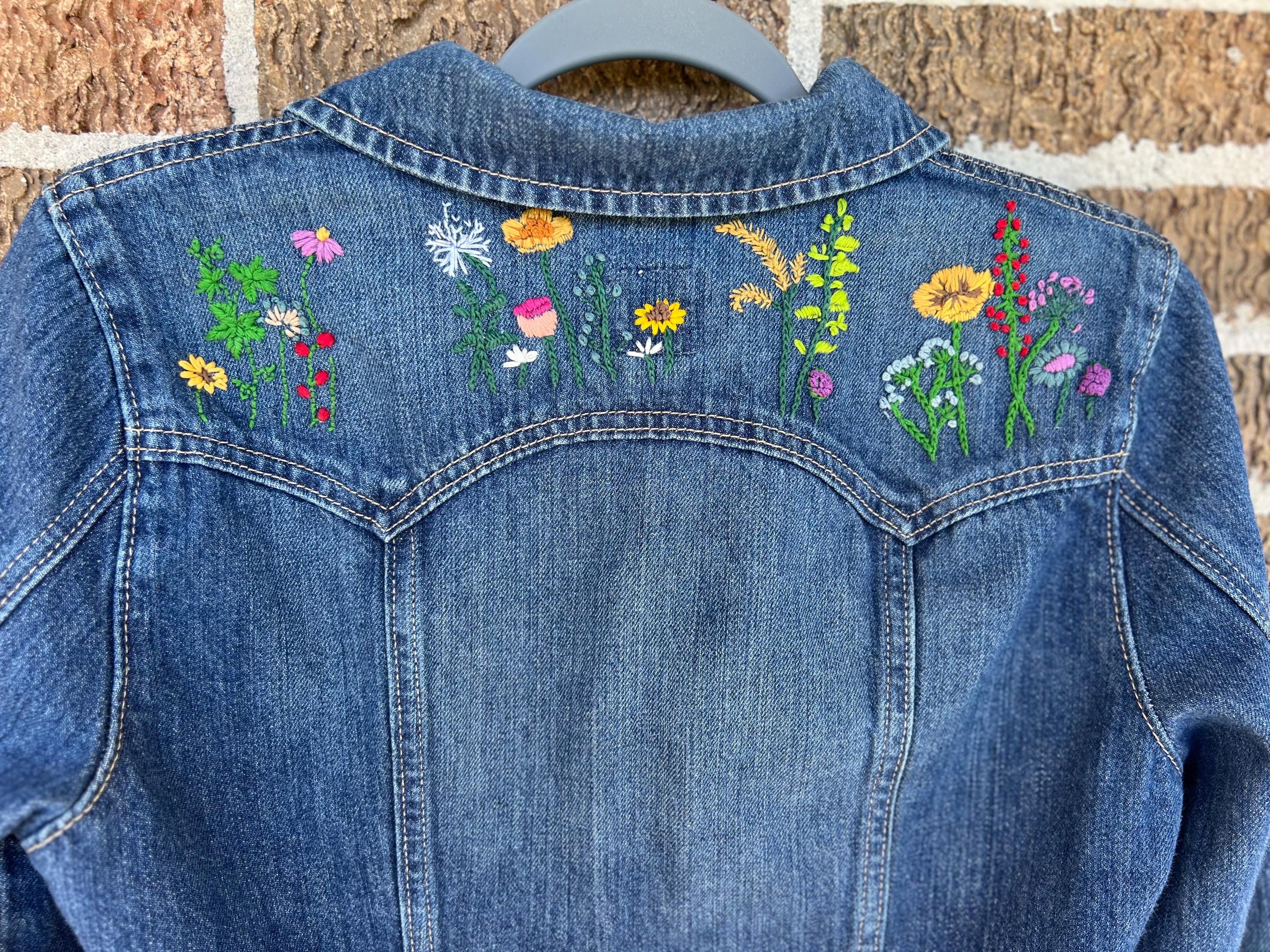 Hand Embroidered Denim Jacket Upcycled Gap Button up Jacket Size Medium ...