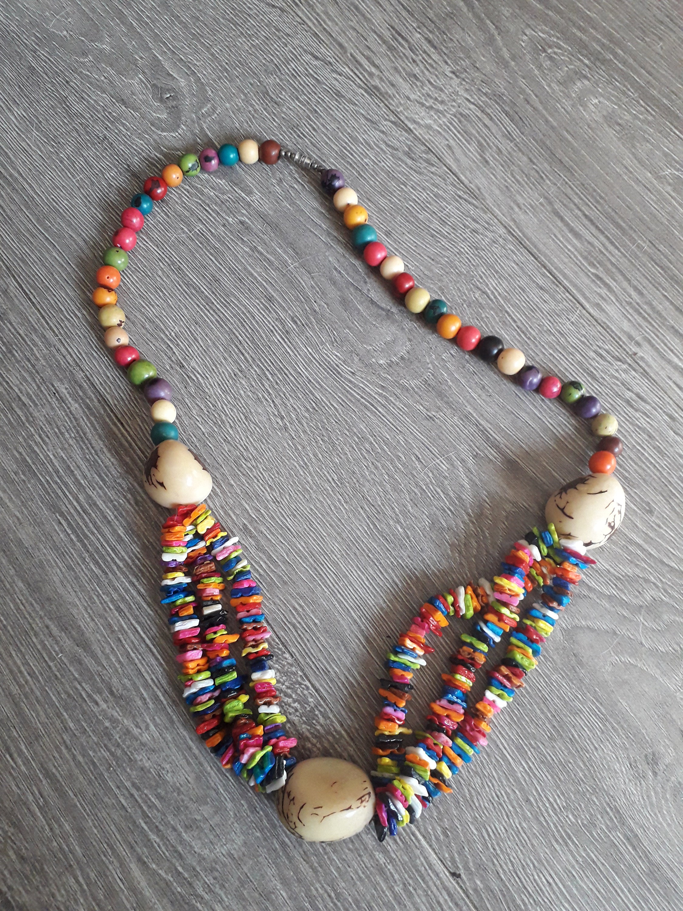 Hand Made Peruvian Multi-coloured Tagua Nut, Seed and Shell Chunky ...
