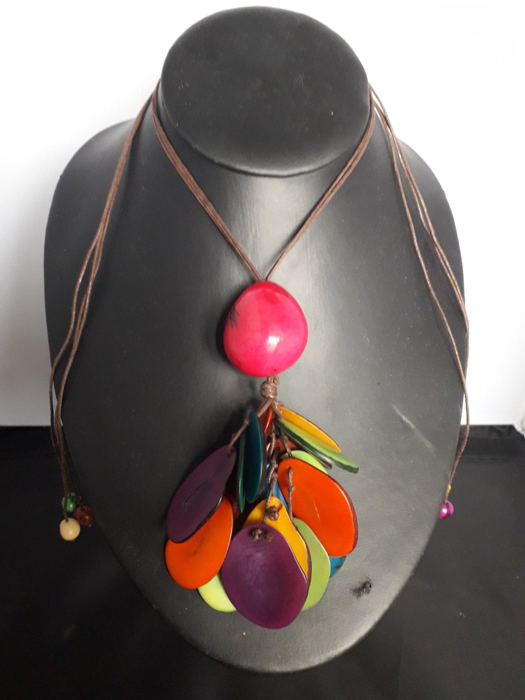 Hand Made Peruvian Adjustable Length Multi-coloured Tagua Nut Pendant ...