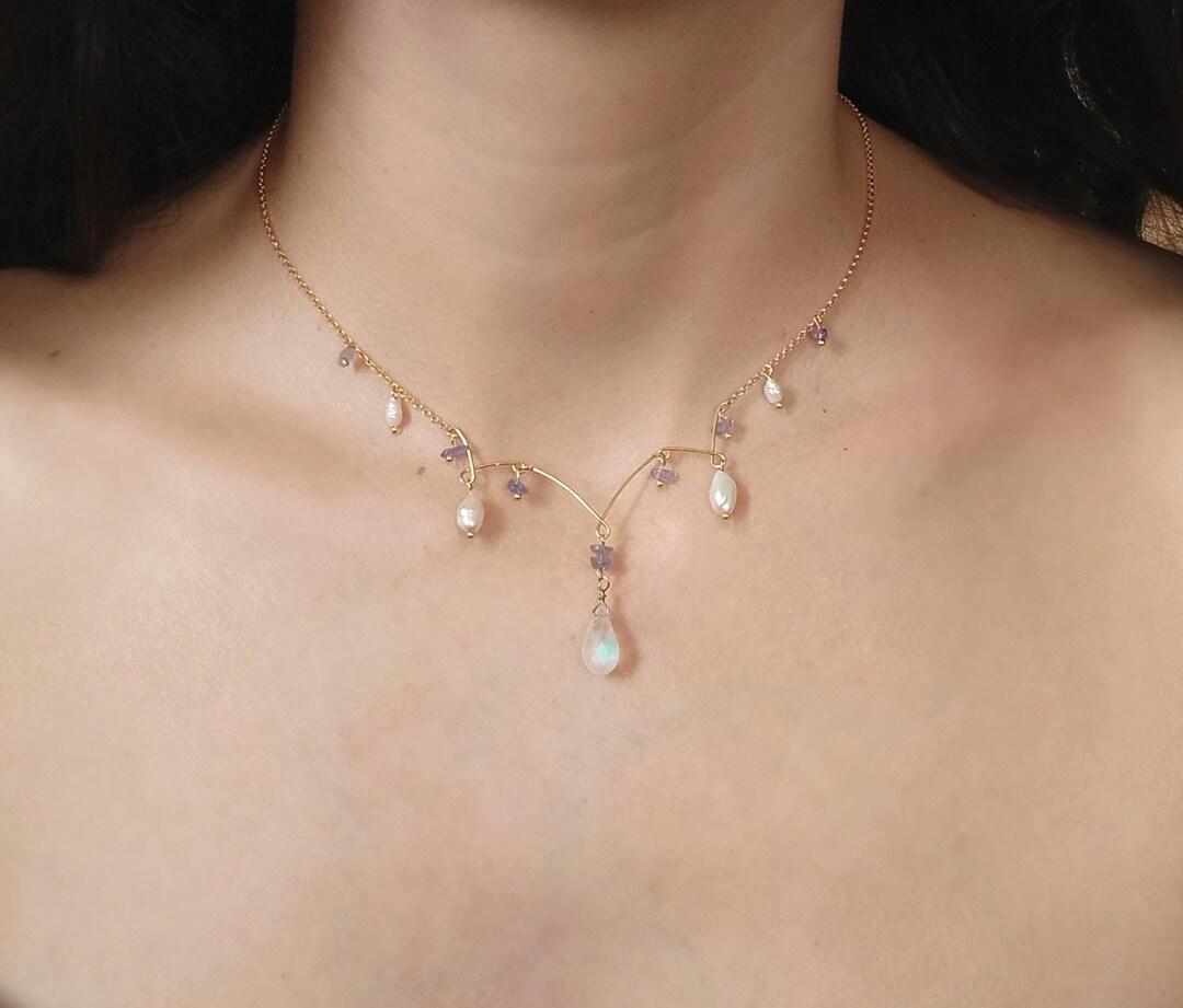 Lilac / Etherial Rainbow Moonstone, Freshwater Pearls & Raw Tanzanite ...