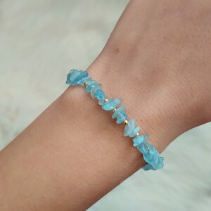 Aura / Raw Aquamarine Bracelet / Raw Gemstone Beaded Bracelet / March Birthstone / Crystal ...