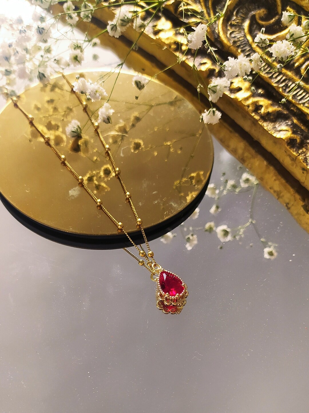 Wonderland / Ruby Red Crystal Necklace / Drop Pendant Necklace / Ruby ...