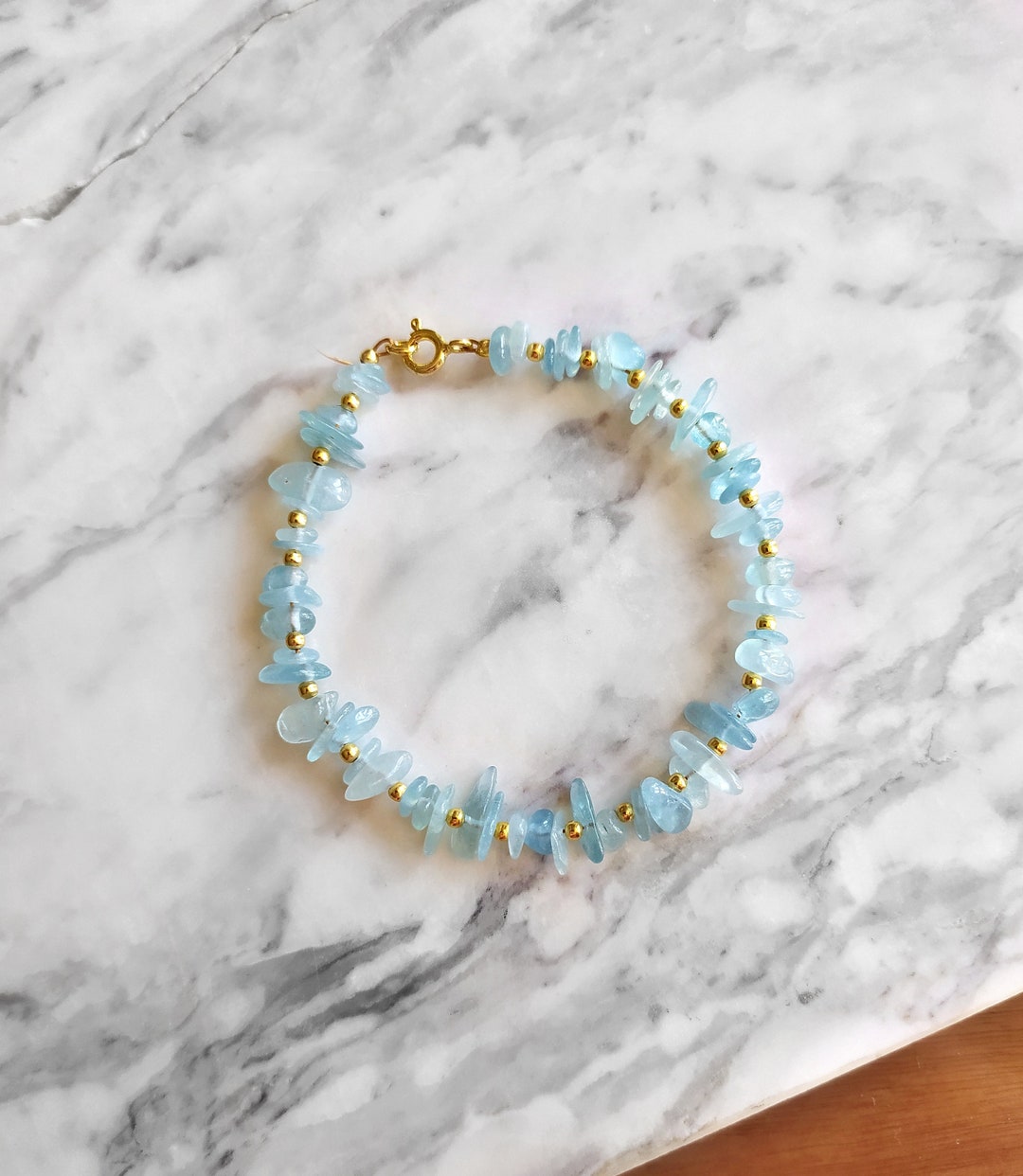 Aura / Raw Aquamarine Bracelet / Raw Gemstone Beaded Bracelet / March Birthstone / Crystal ...