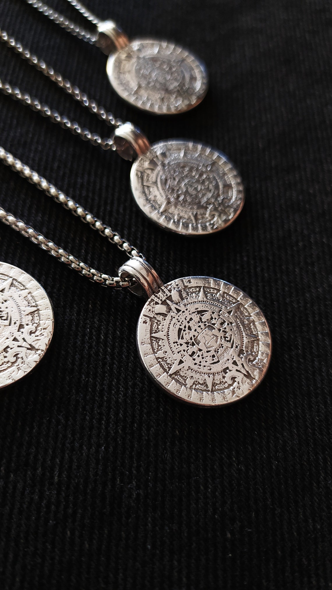 Aztec Calendar Spinner Coin Necklace: Sterling Silver or Stainless ...