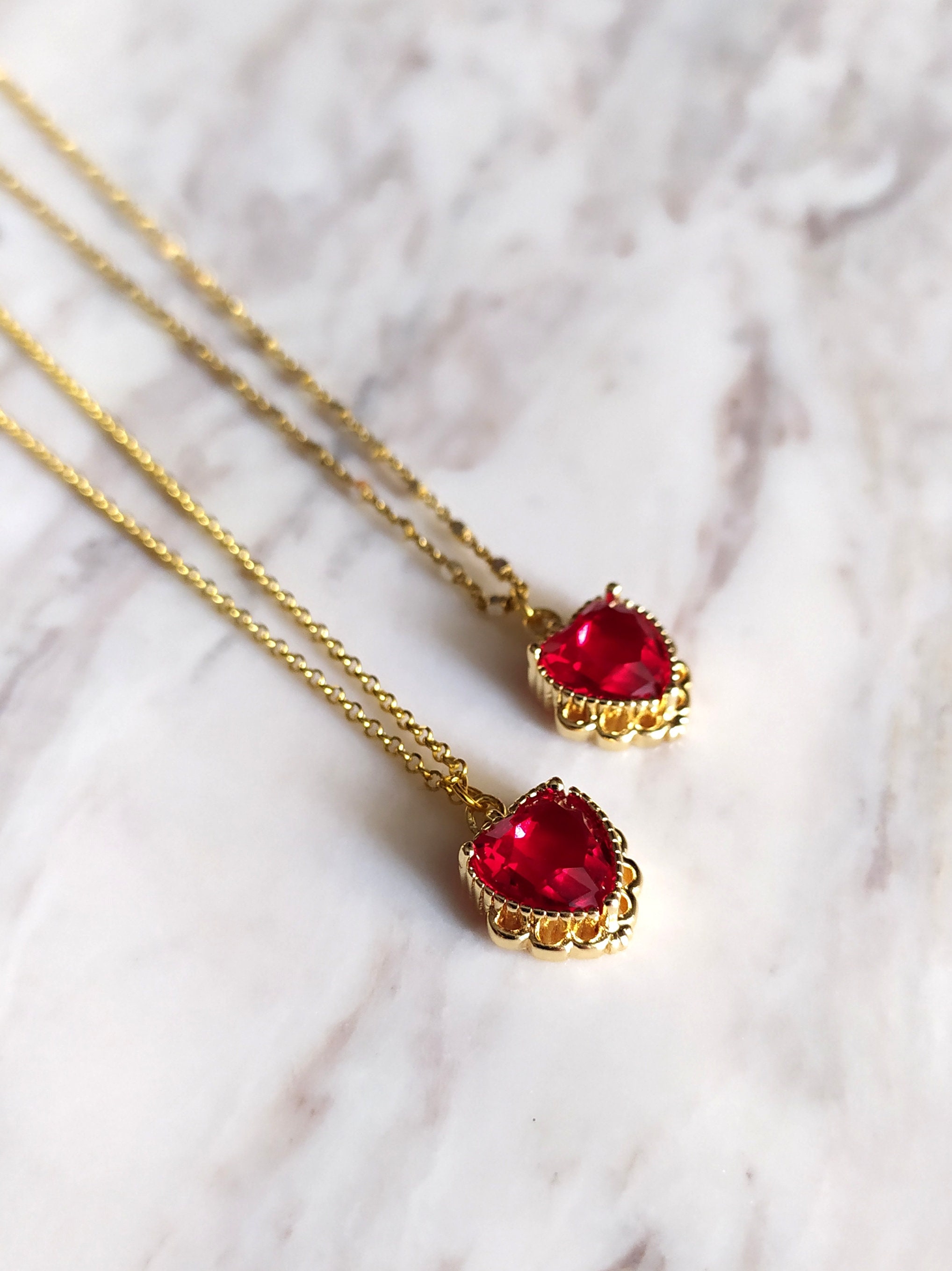 Wonderland / Ruby Red Crystal Necklace / Heart Pendant - Etsy