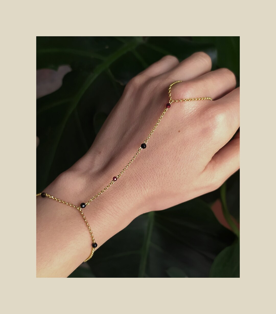 Garnet & Spinel Hand Bracelet / Finger Bracelet / Sterling Silver Back ...