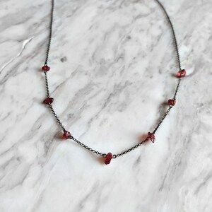 Artemis Dreaming / Dainty Raw Garnet Black Necklace / Black Sterling ...