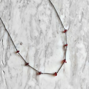 Artemis Dreaming / Dainty Raw Garnet Black Necklace / Black Sterling ...