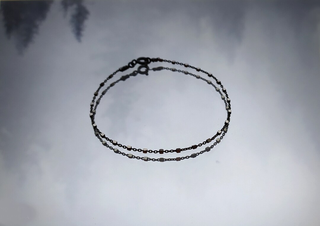 Eclipse / Satellite Silver Cube Chain Bracelet / Layering Black Chain ...