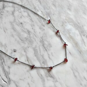 Artemis Dreaming / Dainty Raw Garnet Black Necklace / Black Sterling ...