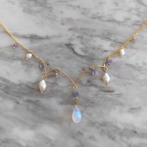 Lilac / Etherial Rainbow Moonstone, Freshwater Pearls & Raw Tanzanite ...