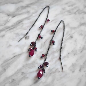 Artemis Dreaming / Long Threader Black Chain Earrings / Burgundy ...