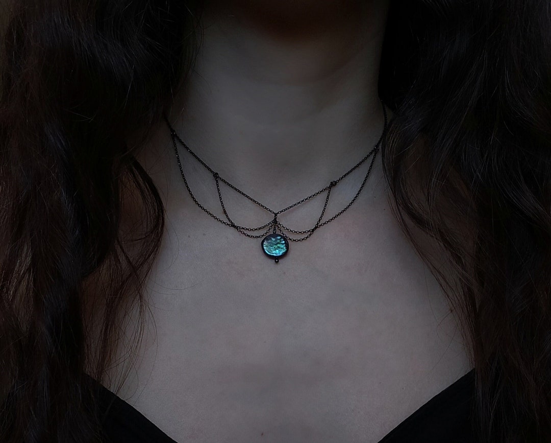 Black Moon Lilith / Gothic Choker Necklace / Peacock Coin Baroque Pearl ...