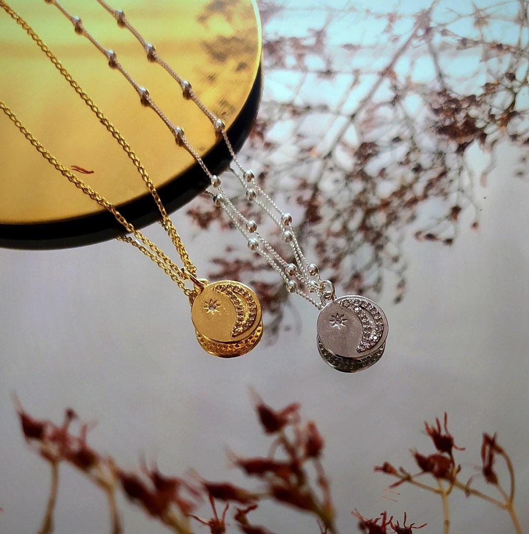 Gold Vermeil Moon & Star Coin Necklace: Dainty Layering Pendant - Etsy