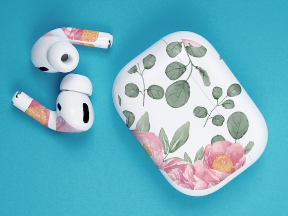 Pink blooming roses print AirPods Skin roses airpod botanical bts gift ...