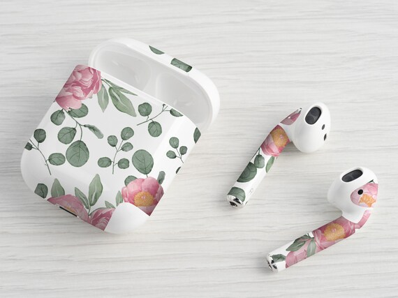 Pink blooming roses print AirPods Skin roses airpod botanical bts gift ...