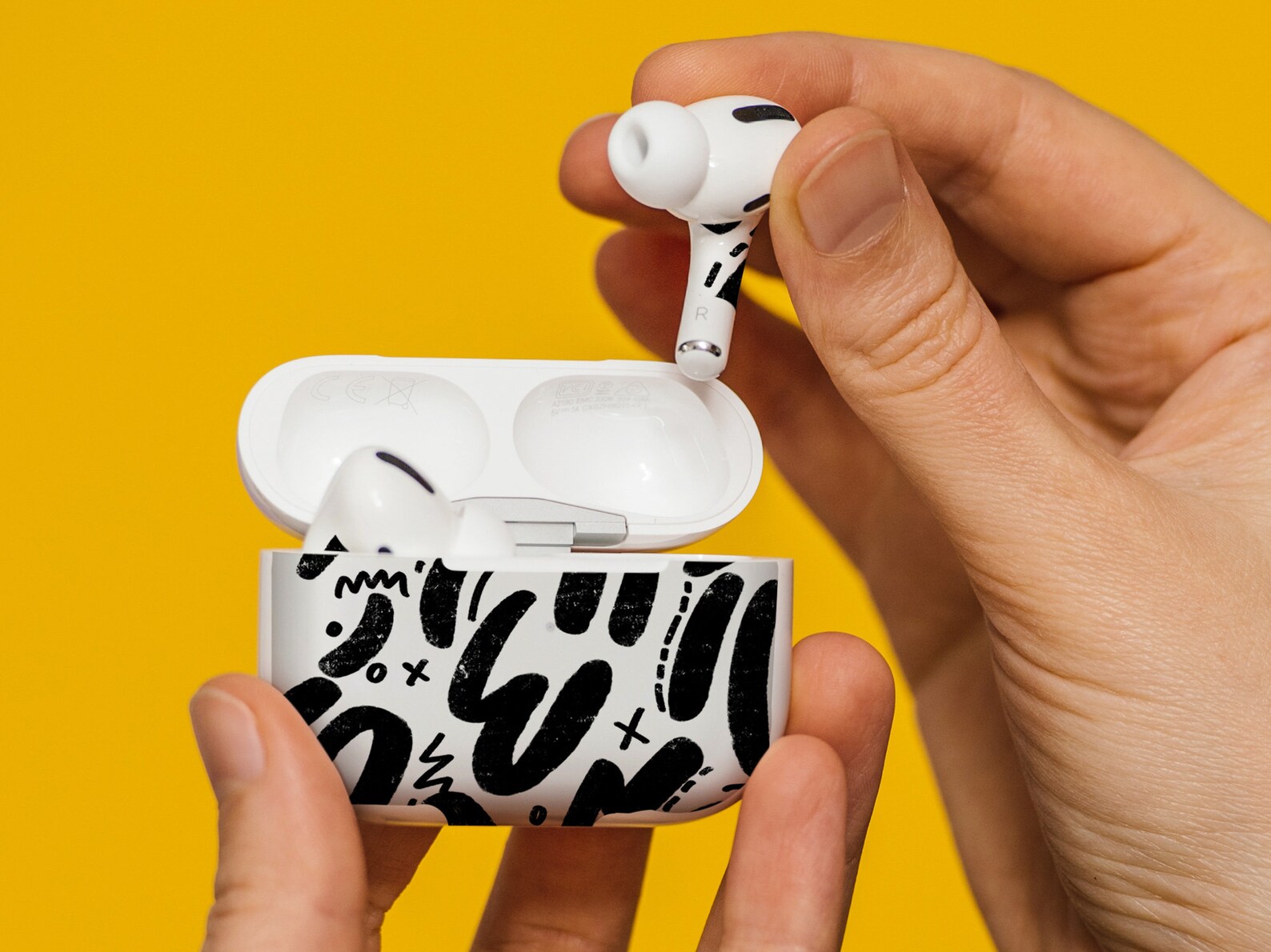 Black doodles print AirPods Skin black vinyl skin art style | Etsy