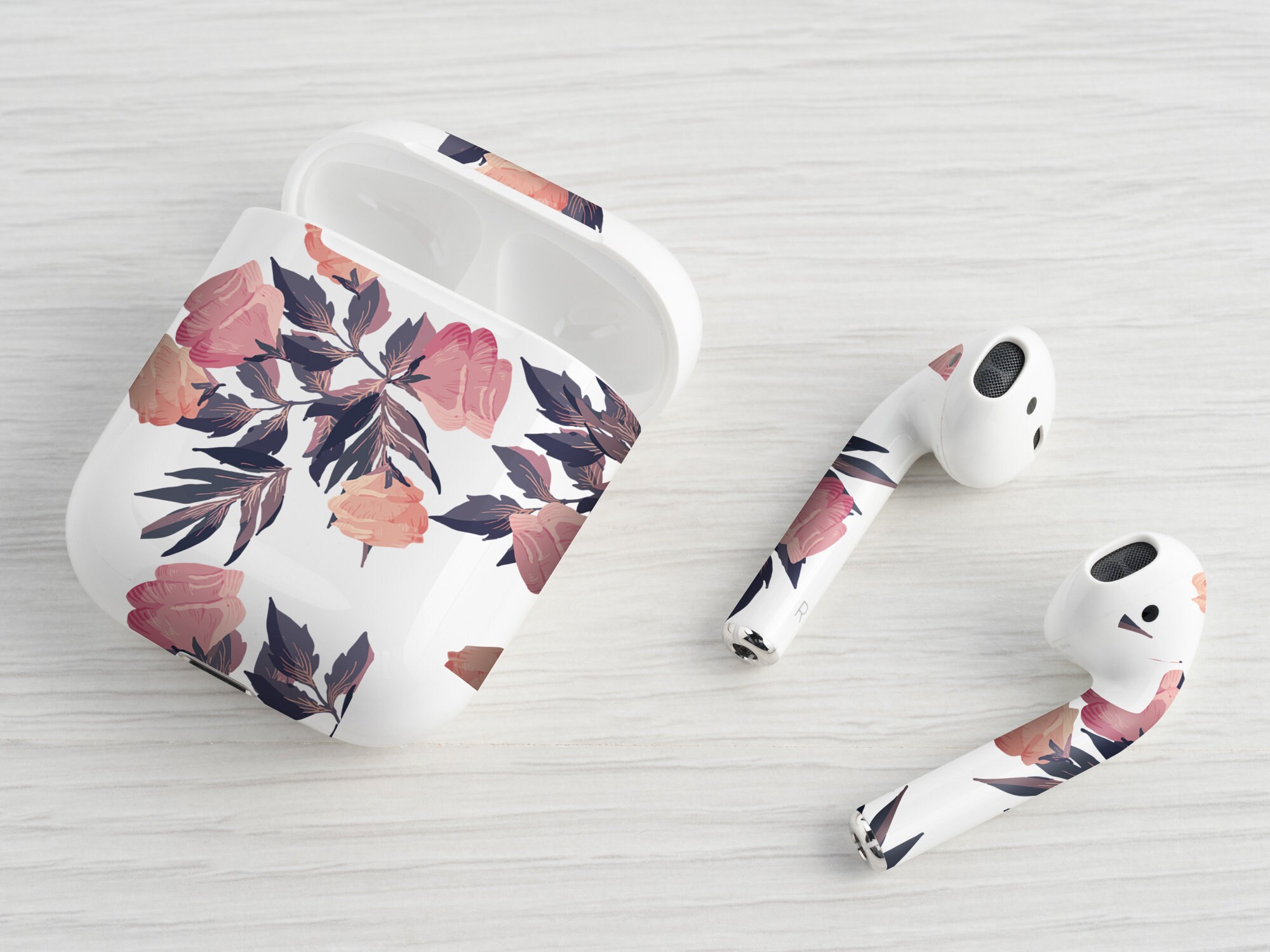 Pink blooming roses print AirPods Skin roses airpod botanical bts gift ...